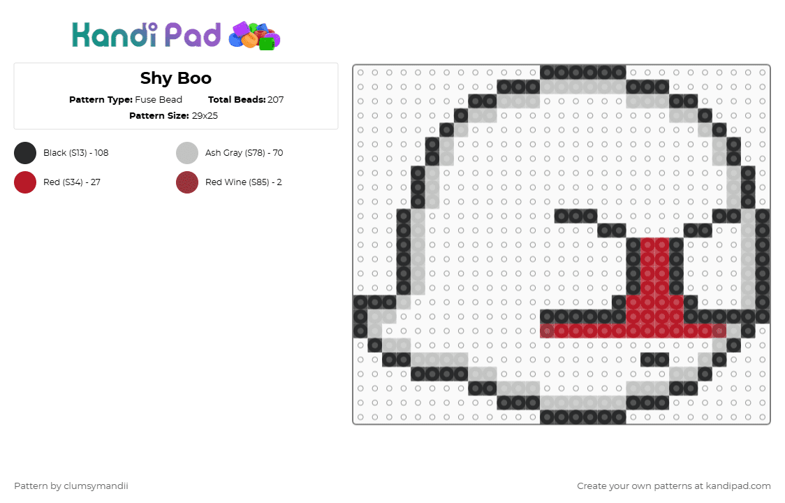 Shy Boo Fuse Bead Pattern - Kandi Pad | Kandi Patterns, Fuse Bead ...