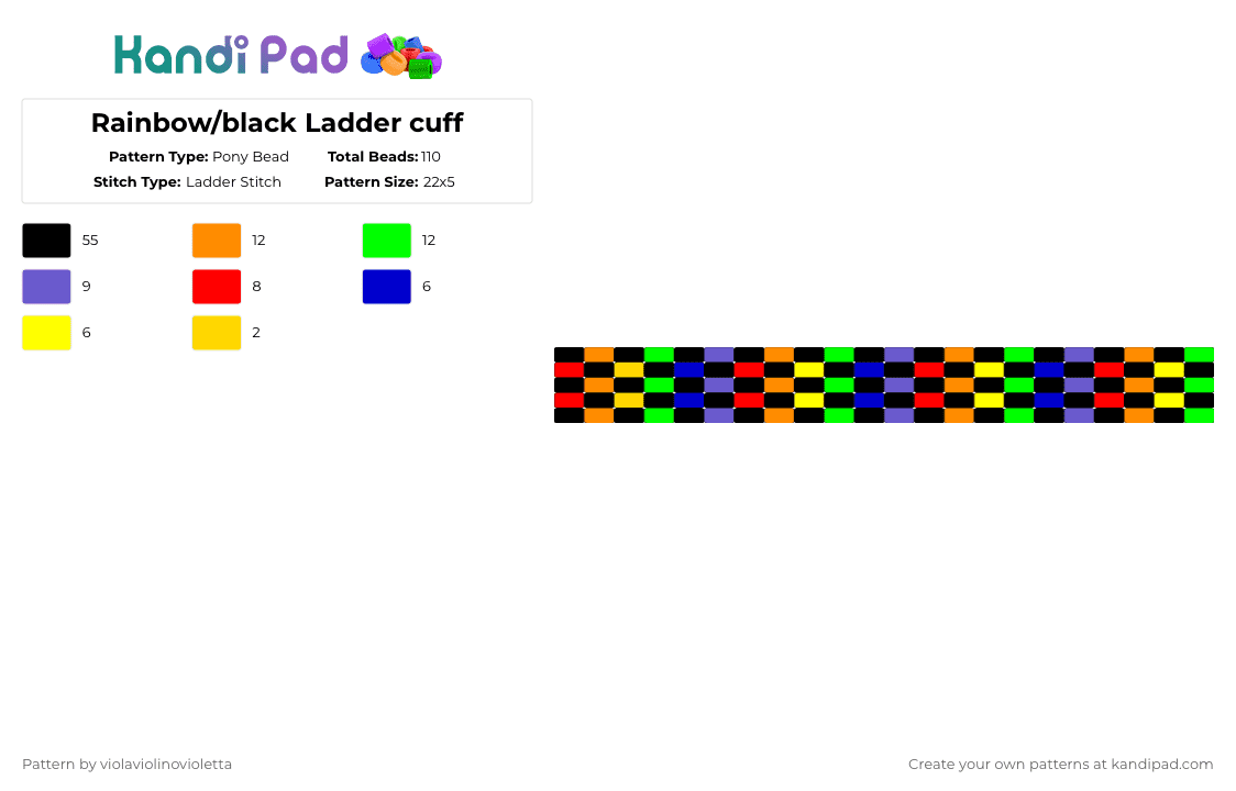 Rainbow/black Ladder cuff Pony Bead Pattern - Kandi Pad | Kandi ...