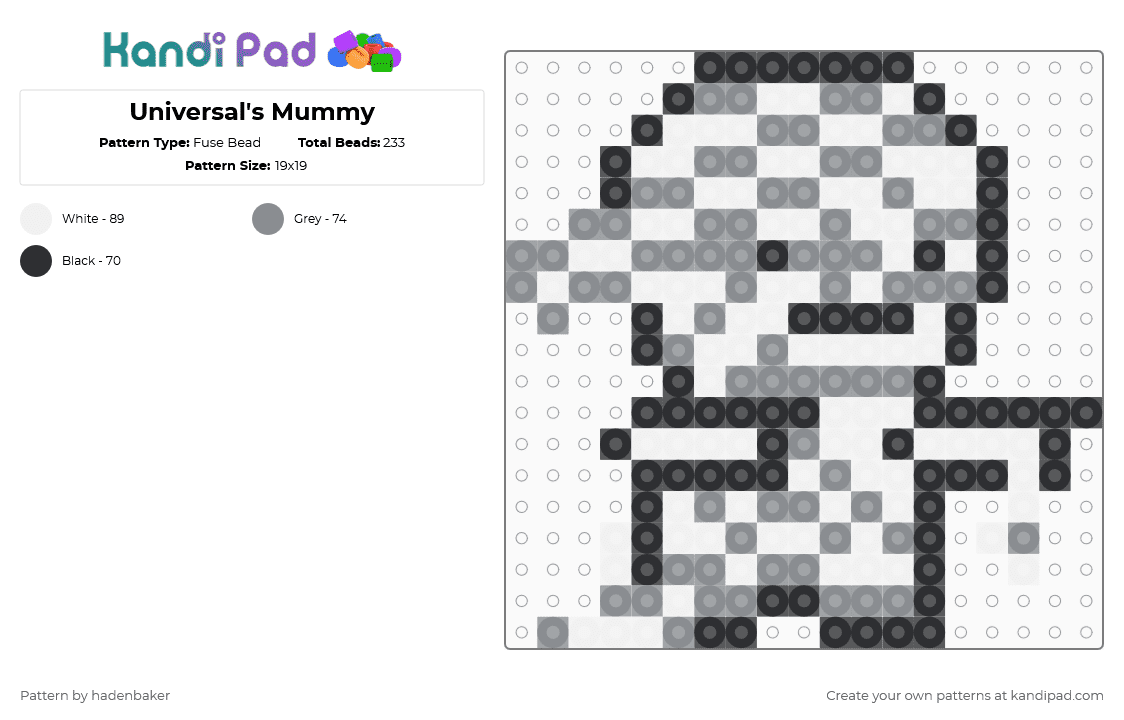 Universal's Mummy Fuse Bead Pattern - Kandi Pad | Kandi Patterns, Fuse ...