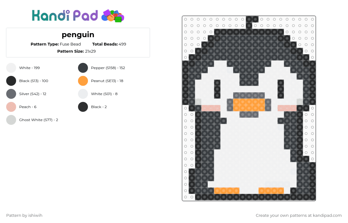 Penguin Fuse Bead Pattern - Kandi Pad | Kandi Patterns, Fuse Bead ...