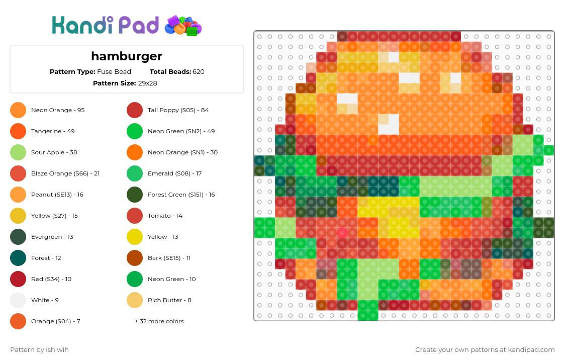 Hamburger Fuse Bead Pattern - Kandi Pad | Kandi Patterns, Fuse Bead ...