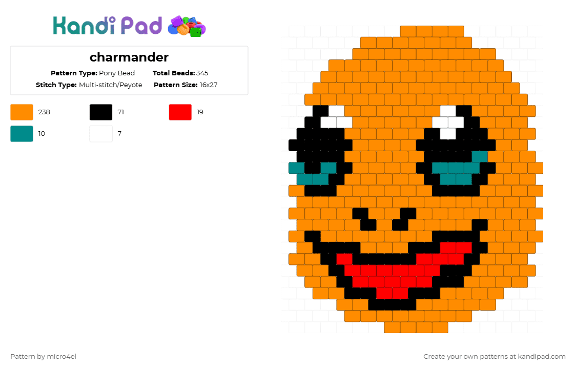 Charmander Pony Bead Pattern - Kandi Pad | Kandi Patterns, Fuse Bead ...