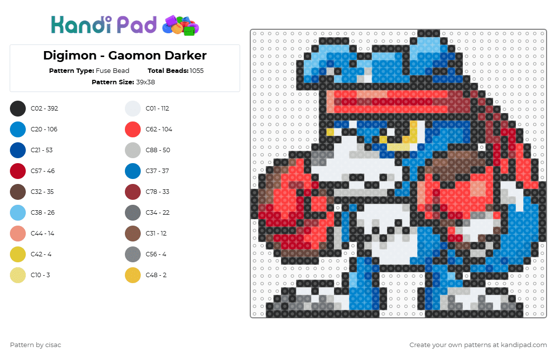 Digimon - Gaomon Darker Fuse Bead Pattern - Kandi Pad | Kandi Patterns ...