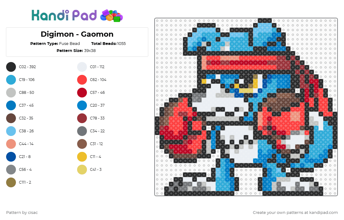Digimon - Gaomon Fuse Bead Pattern - Kandi Pad | Kandi Patterns, Fuse ...