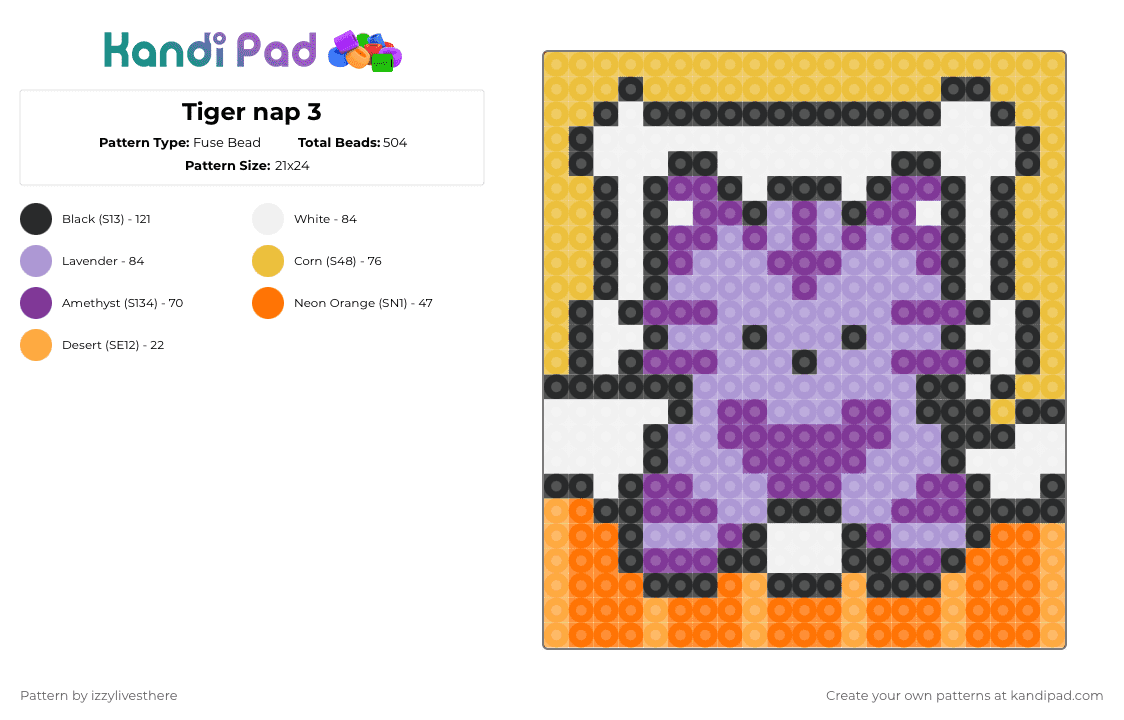 Purple Tiger Napping Fuse Bead Pattern - Kandi Pad | Kandi Patterns ...