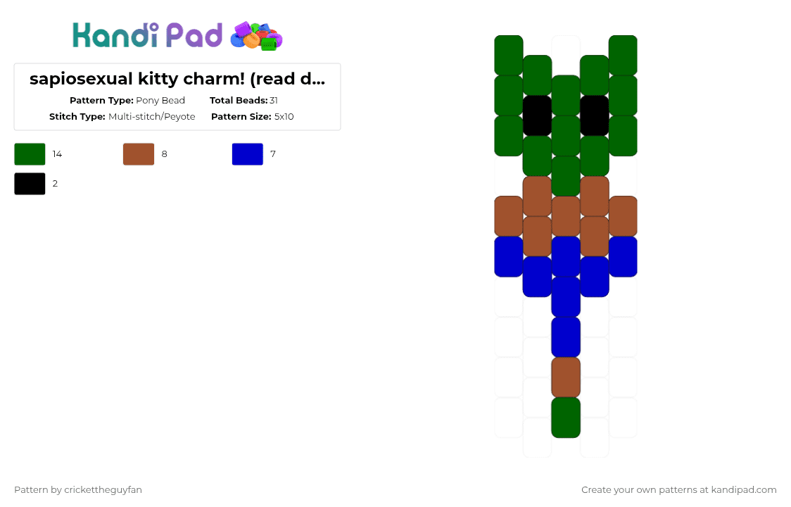 Sapiosexual kitty charm! (read description!!) Pony Bead Pattern - Kandi ...
