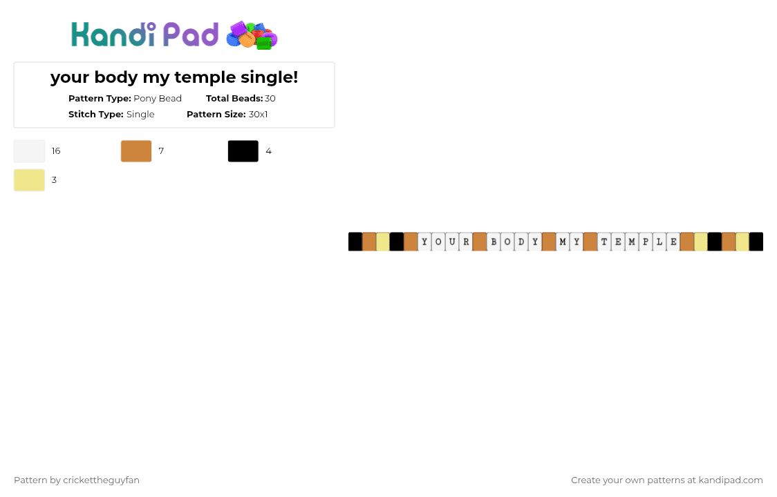 Your body my temple single! Pony Bead Pattern - Kandi Pad | Kandi ...