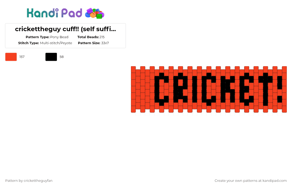 Crickettheguy cuff!! (self sufficient) Pony Bead Pattern - Kandi Pad ...