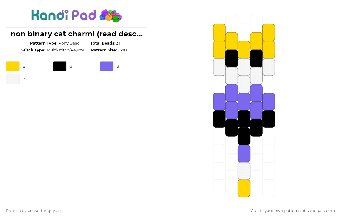Non binary cat charm! (read description!!) Pony Bead Pattern - Kandi ...