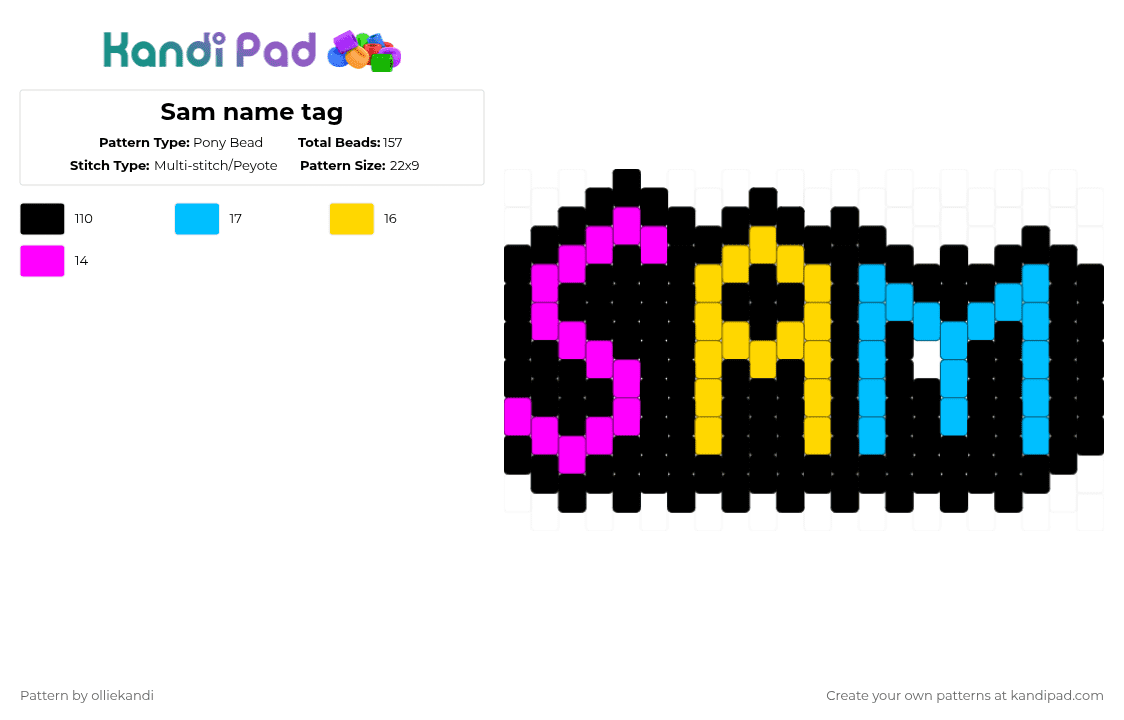 Sam name tag Pony Bead Pattern - Kandi Pad | Kandi Patterns, Fuse Bead ...