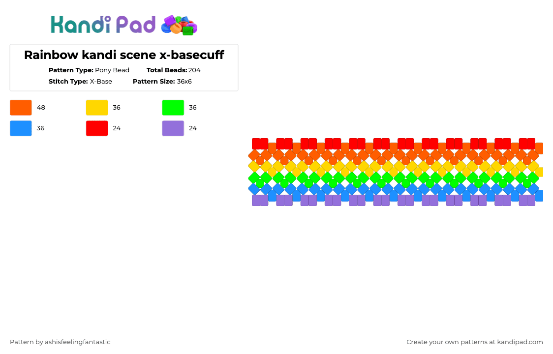 Rainbow kandi scene x-basecuff Pony Bead Pattern - Kandi Pad | Kandi ...