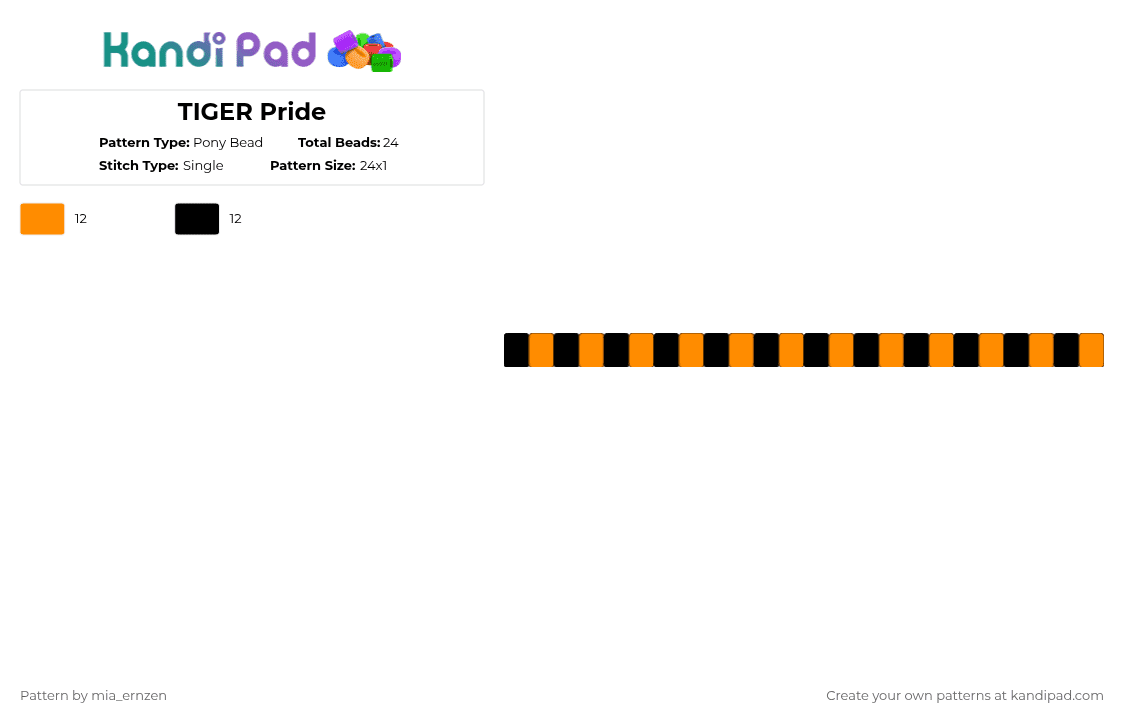 TIGER Pride Pony Bead Pattern - Kandi Pad | Kandi Patterns, Fuse Bead ...