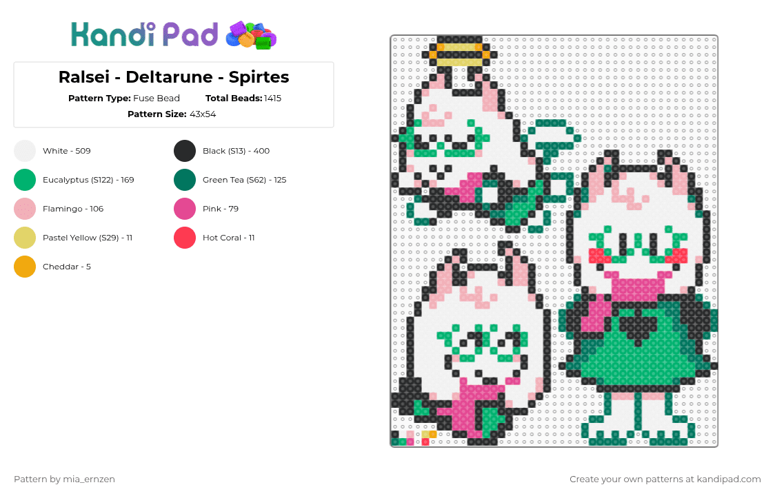 Ralsei - Deltarune - Spirtes Fuse Bead Pattern - Kandi Pad | Kandi ...