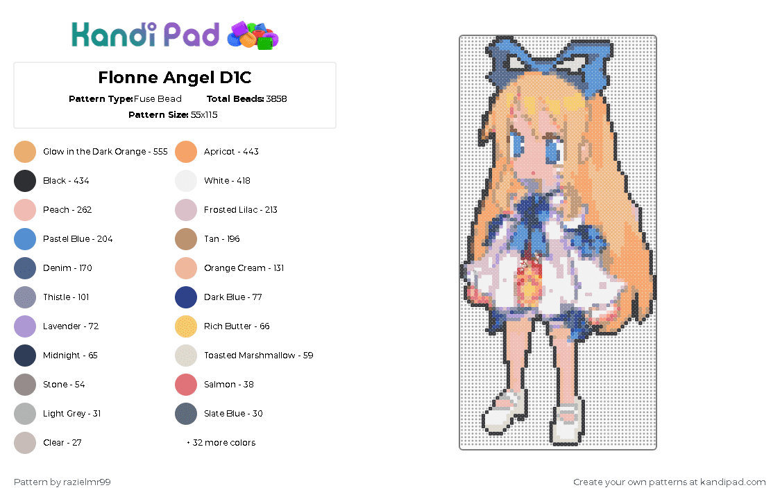 Flonne Angel D1C Fuse Bead Pattern - Kandi Pad | Kandi Patterns, Fuse ...