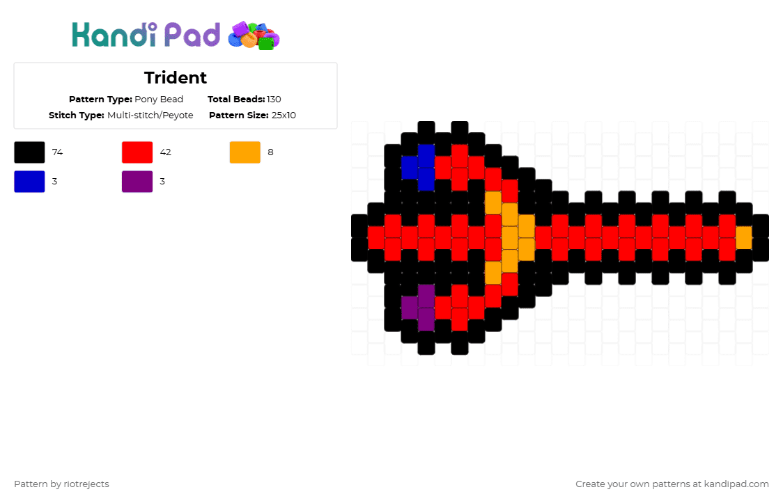 Trident Pony Bead Pattern - Kandi Pad | Kandi Patterns, Fuse Bead ...