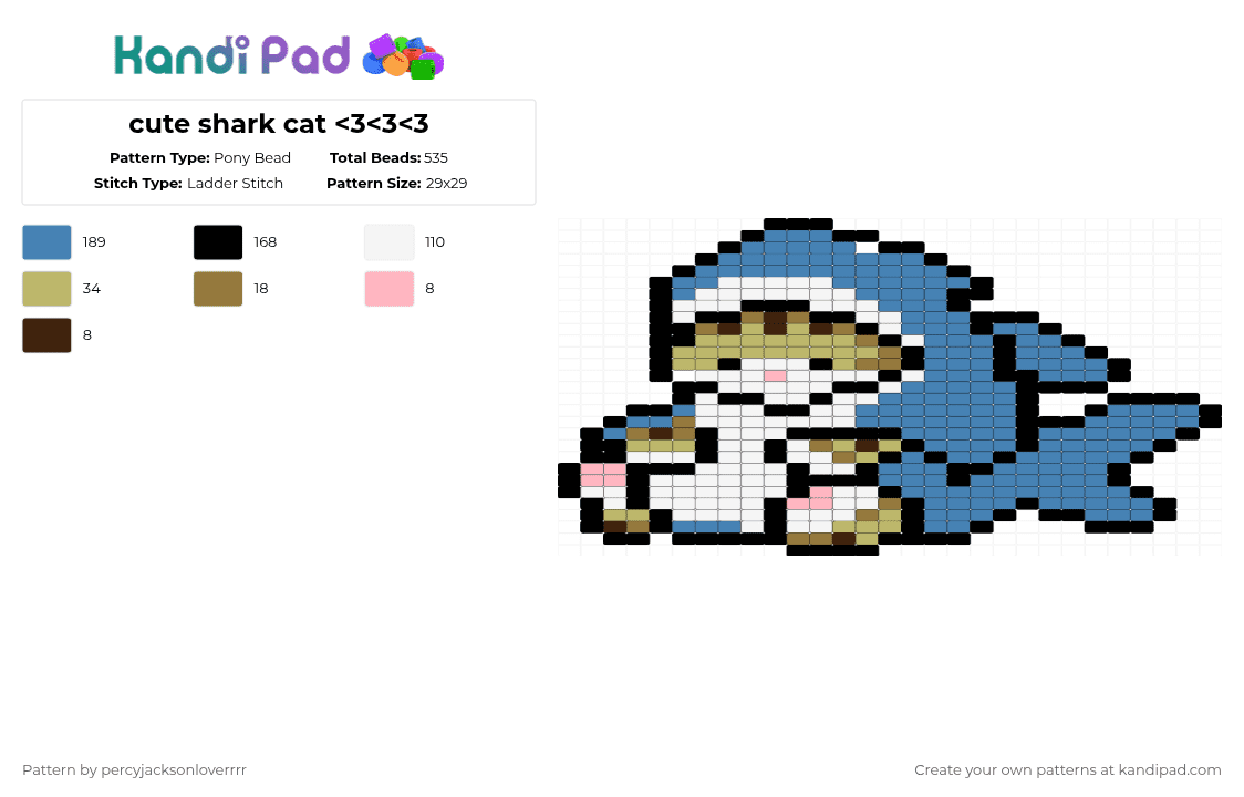 Cute shark cat Pony Bead Pattern - Kandi Pad | Kandi Patterns, Fuse ...