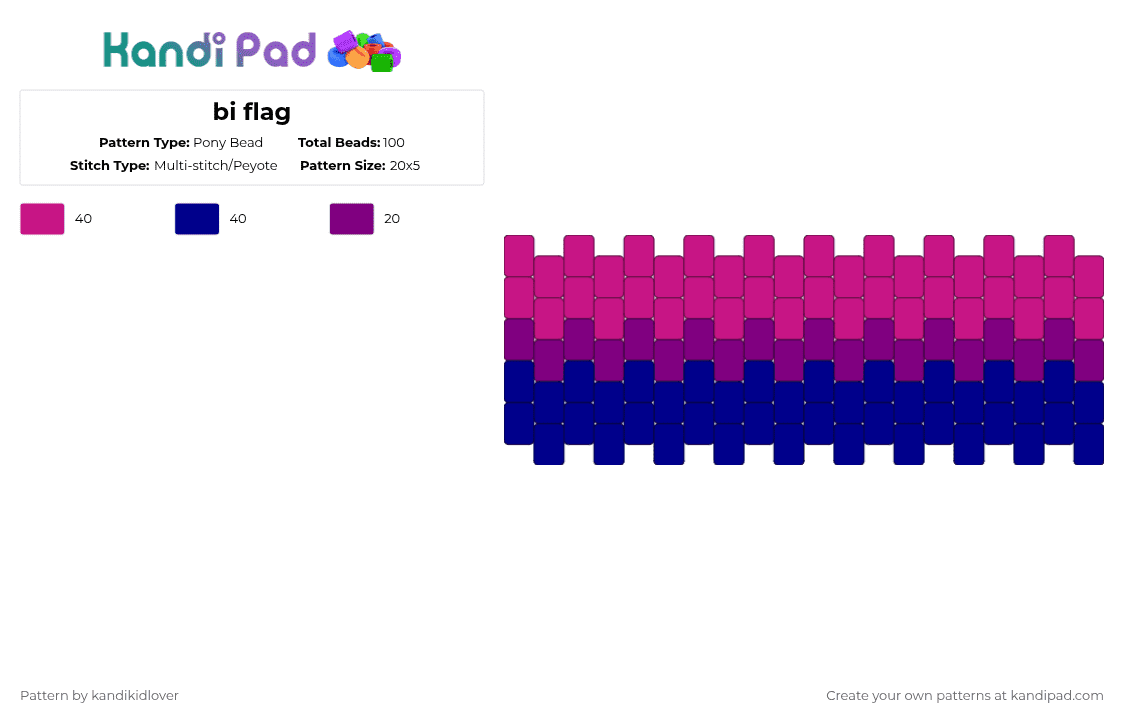 Bi flag Pony Bead Pattern - Kandi Pad | Kandi Patterns, Fuse Bead ...