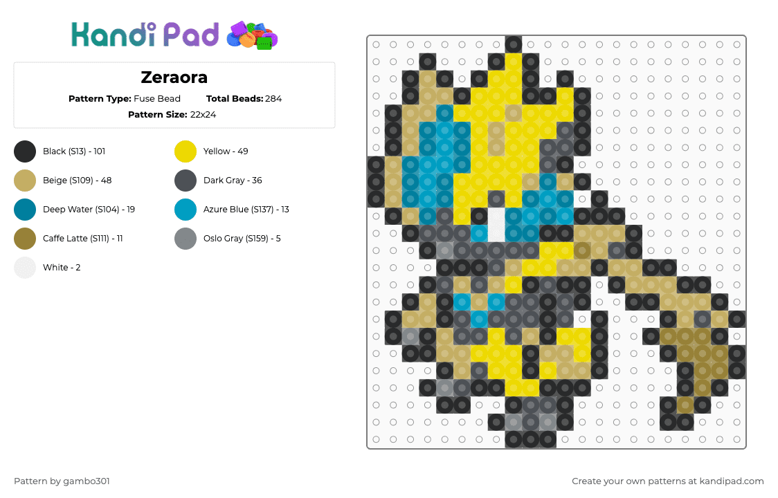 Zeraora Fuse Bead Pattern - Kandi Pad | Kandi Patterns, Fuse Bead ...