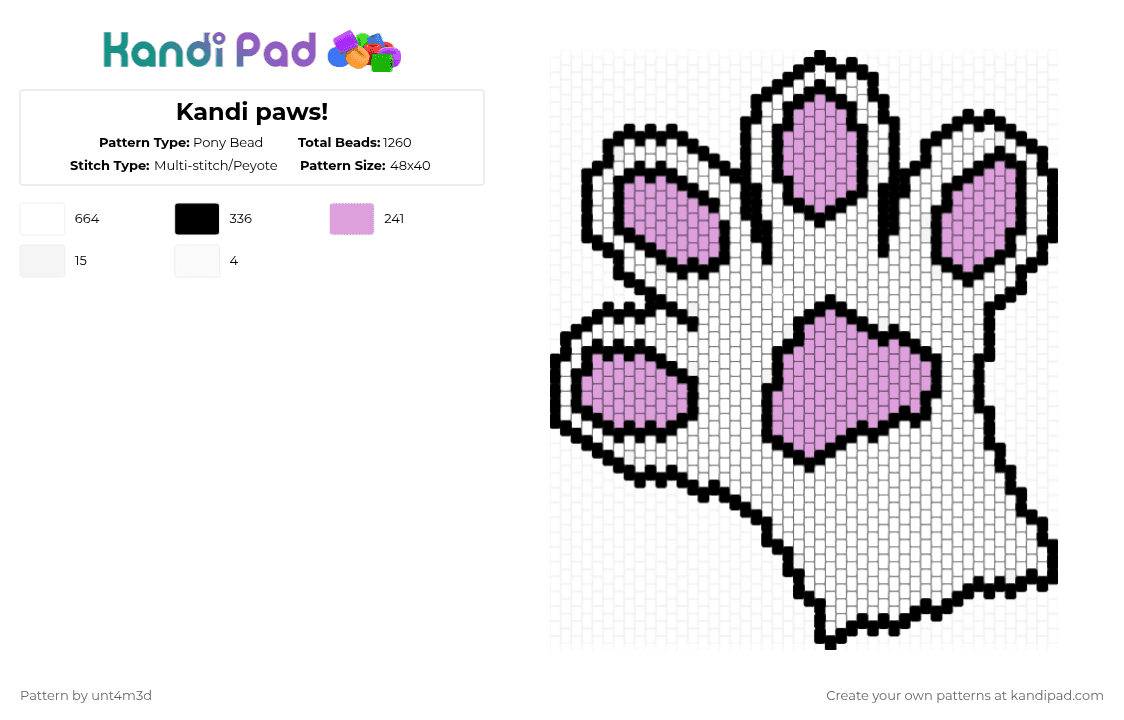 Kandi paws! Pony Bead Pattern - Kandi Pad | Kandi Patterns, Fuse Bead ...