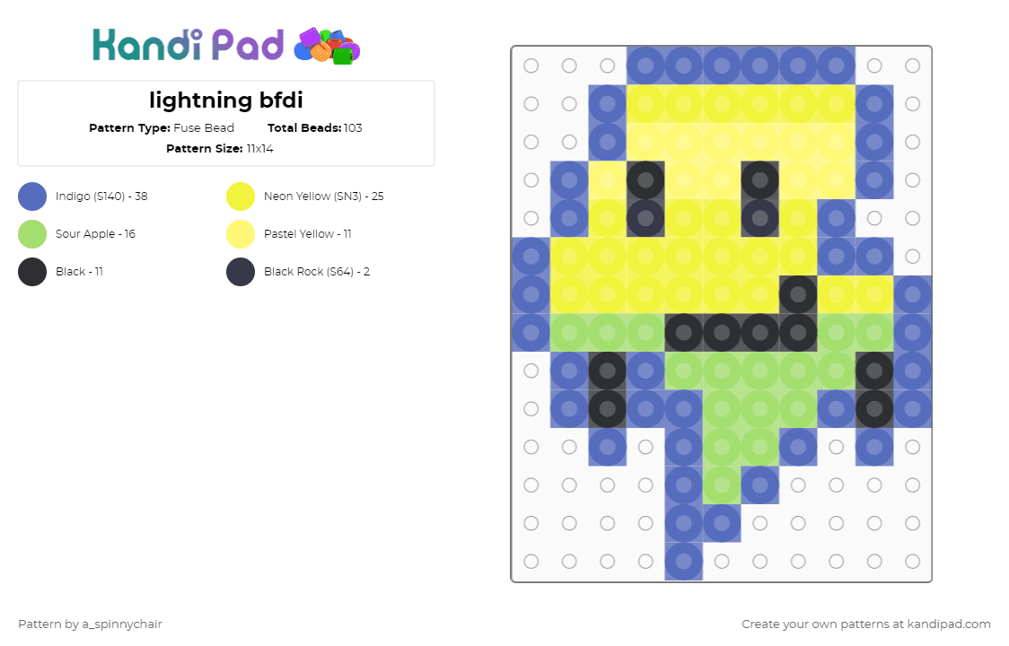 Lightning bfdi Fuse Bead Pattern - Kandi Pad | Kandi Patterns, Fuse ...