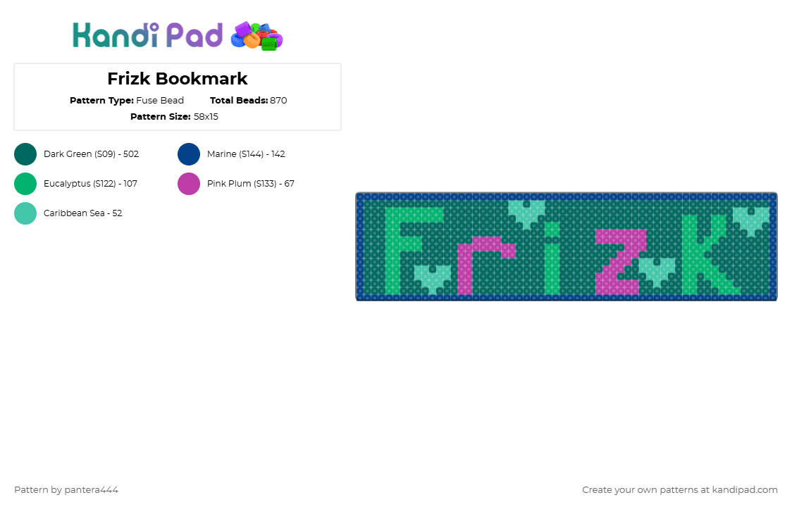 Frizk Bookmark Fuse Bead Pattern - Kandi Pad | Kandi Patterns, Fuse ...