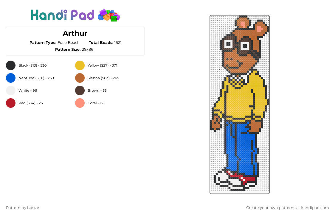 Arthur Fuse Bead Pattern - Kandi Pad | Kandi Patterns, Fuse Bead ...