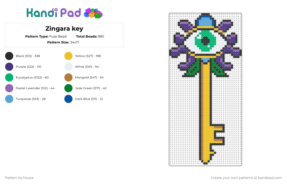 Zingara key Fuse Bead Pattern - Kandi Pad | Kandi Patterns, Fuse Bead ...