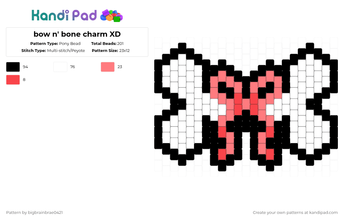 Bow n' bone charm XD Pony Bead Pattern - Kandi Pad | Kandi Patterns ...