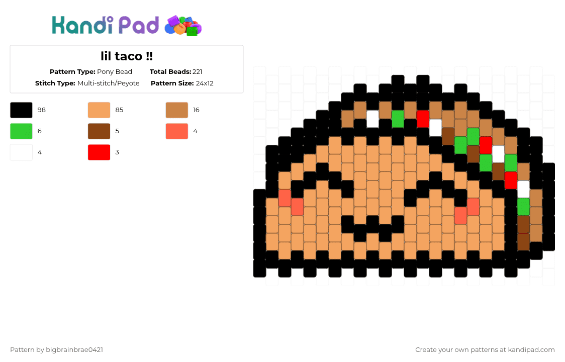 Lil taco charm !! Pony Bead Pattern - Kandi Pad | Kandi Patterns, Fuse ...