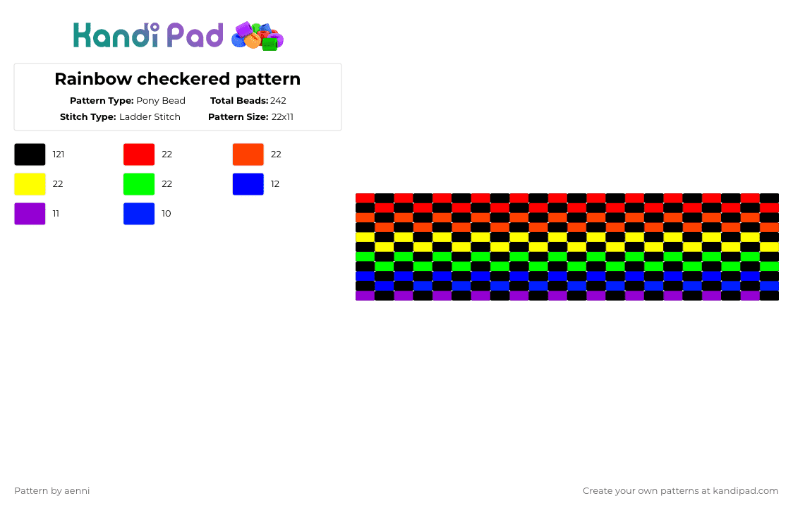 Rainbow checkered pattern Pony Bead Pattern - Kandi Pad | Kandi ...