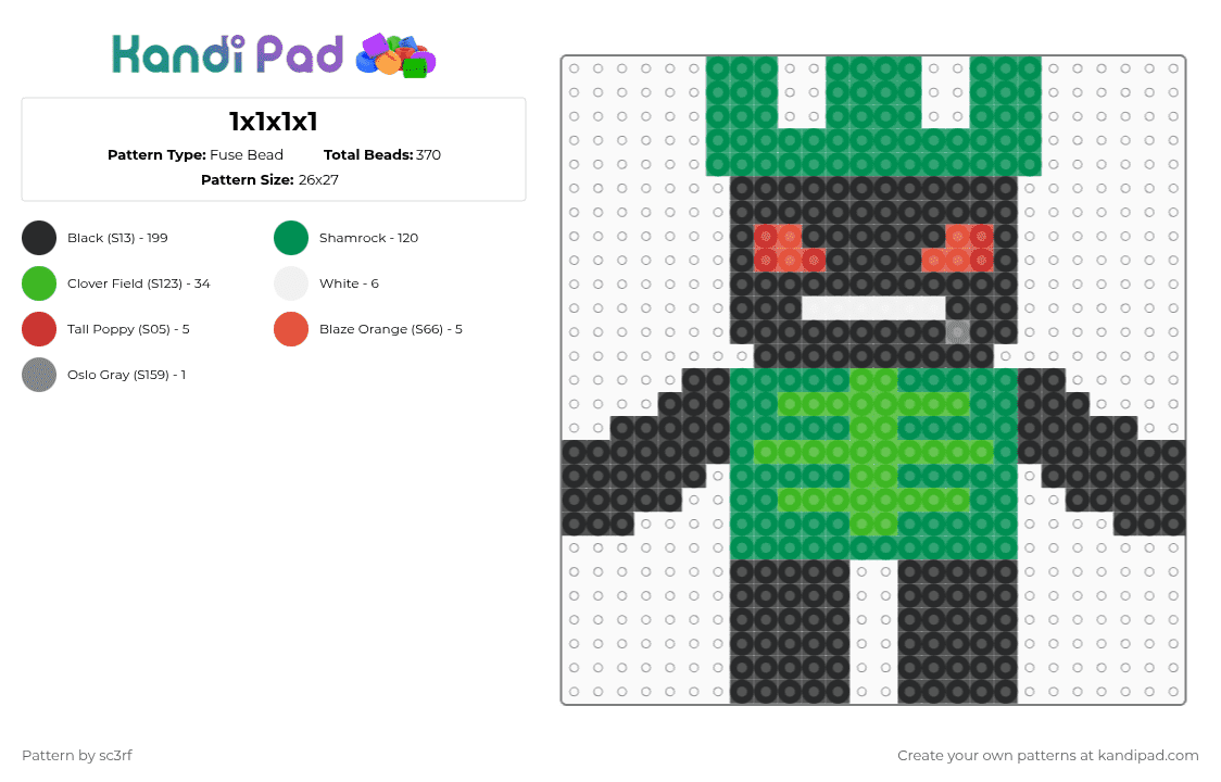 1x1x1x1 Fuse Bead Pattern - Kandi Pad | Kandi Patterns, Fuse Bead ...