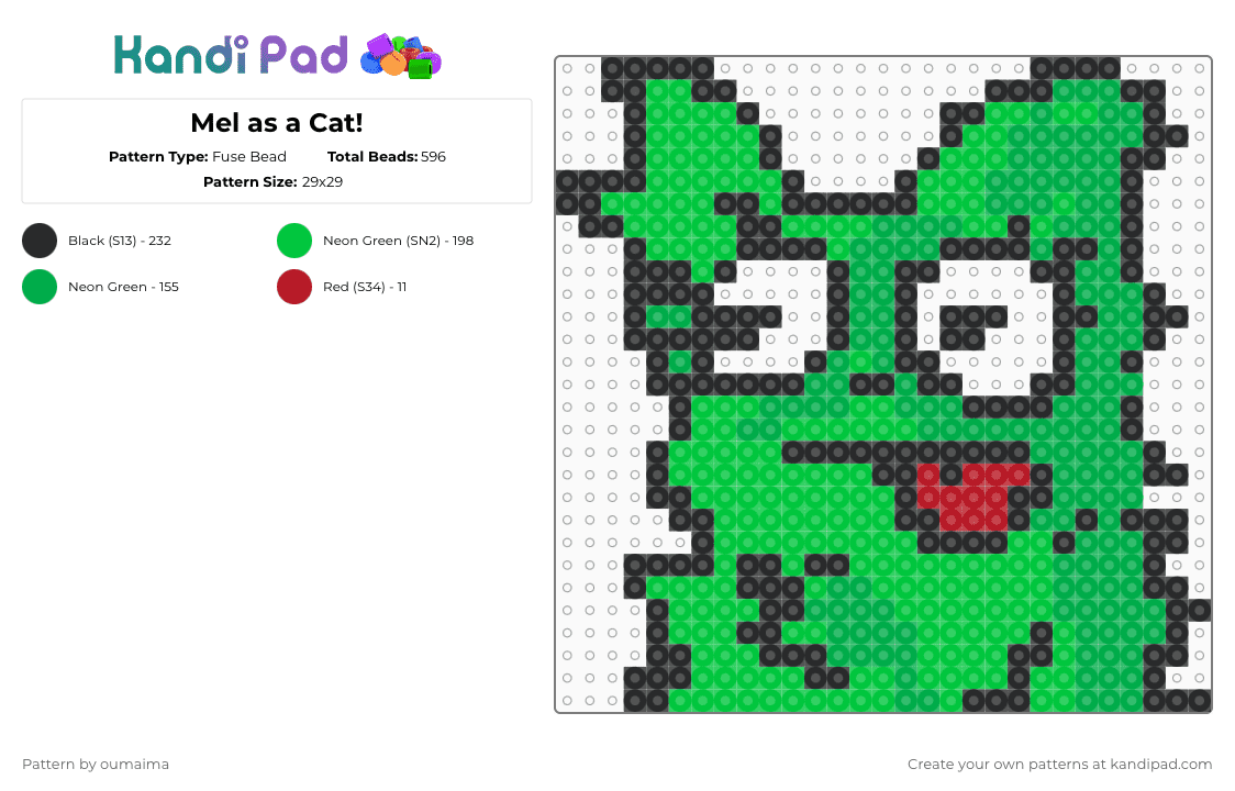 Mel as a Cat! Fuse Bead Pattern - Kandi Pad | Kandi Patterns, Fuse Bead ...