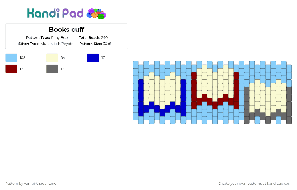 Books cuff Pony Bead Pattern - Kandi Pad | Kandi Patterns, Fuse Bead ...