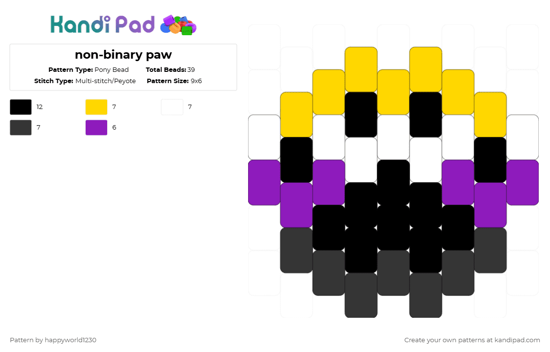 Non-binary paw Pony Bead Pattern - Kandi Pad | Kandi Patterns, Fuse ...