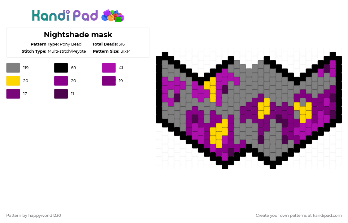 Nightshade mask Pony Bead Pattern - Kandi Pad | Kandi Patterns, Fuse ...