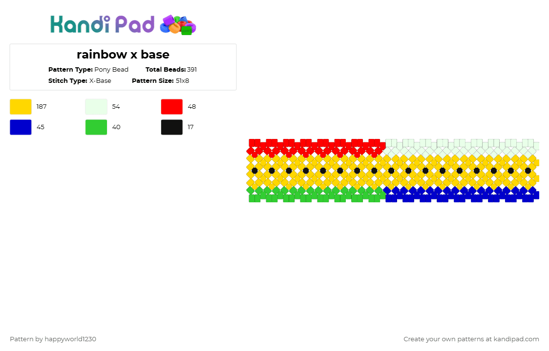 Rainbow x base Pony Bead Pattern - Kandi Pad | Kandi Patterns, Fuse ...