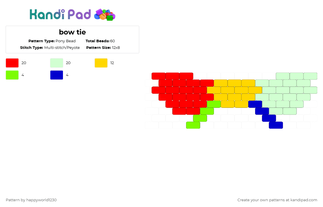 Bow tie Pony Bead Pattern - Kandi Pad | Kandi Patterns, Fuse Bead ...