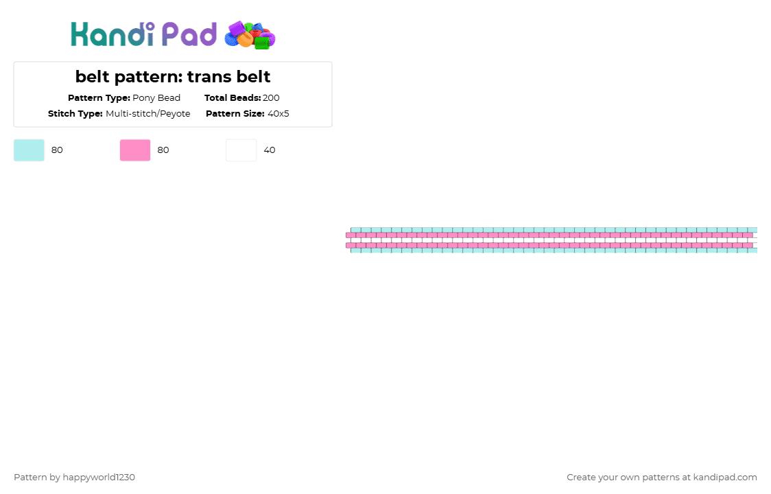 Belt pattern: trans belt Pony Bead Pattern - Kandi Pad | Kandi Patterns ...
