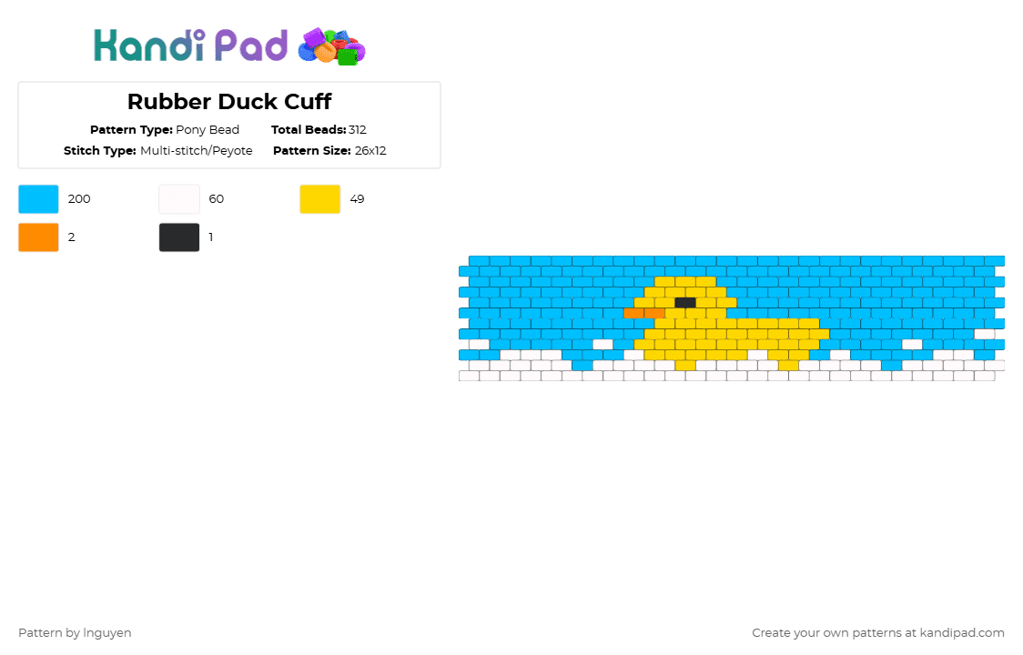 Rubber Duck Cuff Pony Bead Pattern - Kandi Pad | Kandi Patterns, Fuse ...