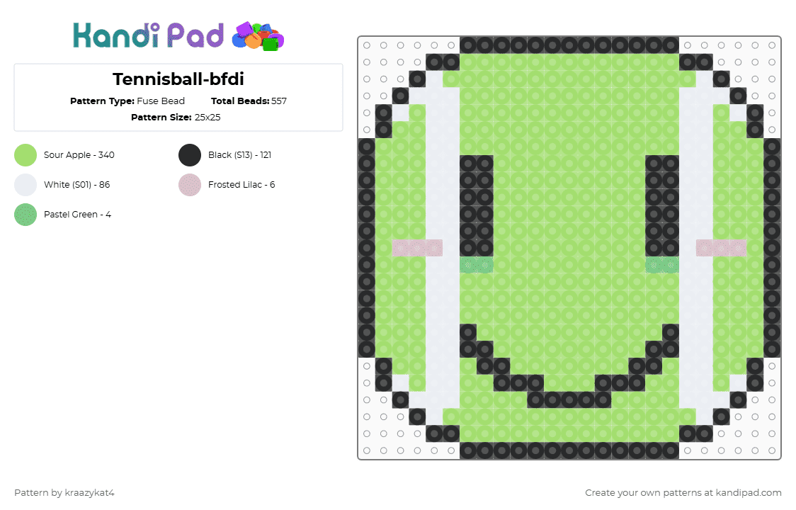 Tennisball-bfdi Fuse Bead Pattern - Kandi Pad | Kandi Patterns, Fuse ...