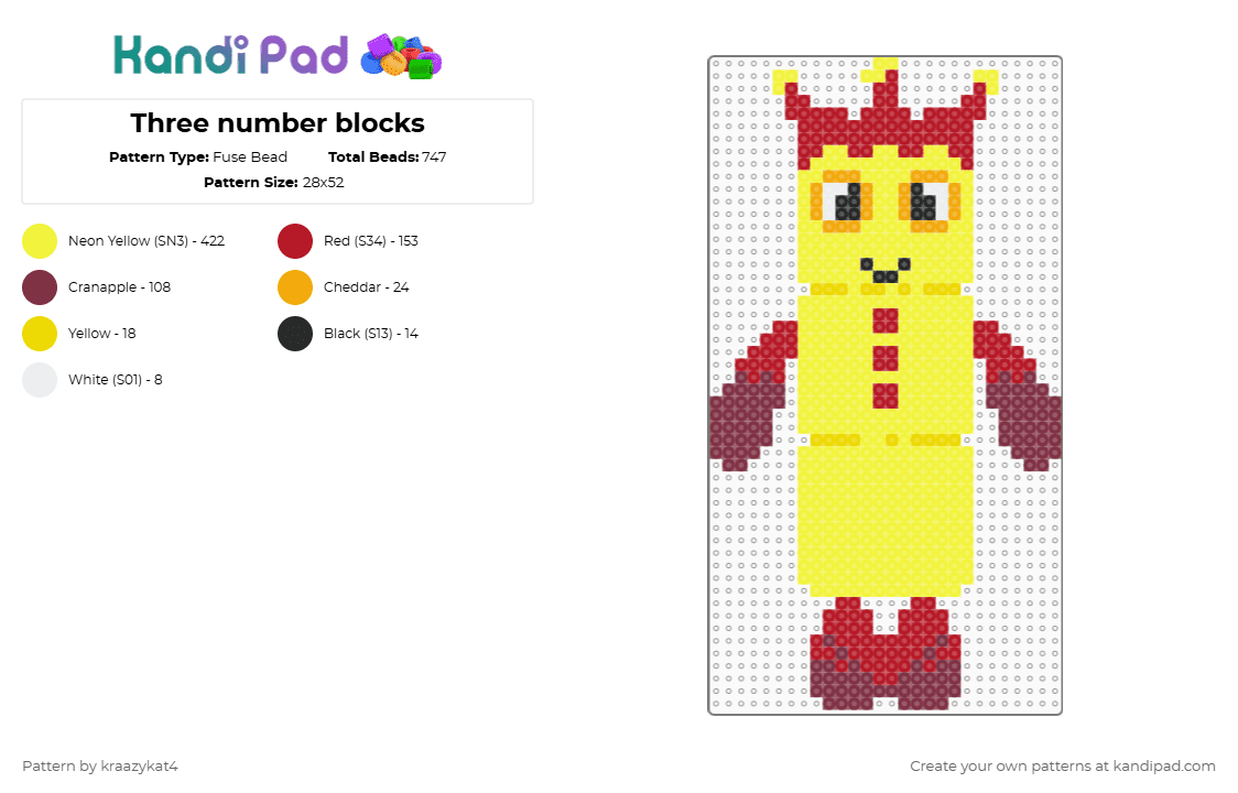Three number blocks Fuse Bead Pattern - Kandi Pad | Kandi Patterns ...