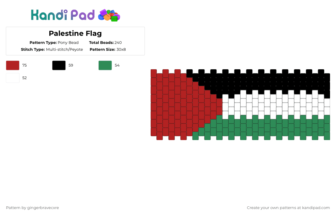 Palestine Flag Pony Bead Pattern - Kandi Pad | Kandi Patterns, Fuse ...