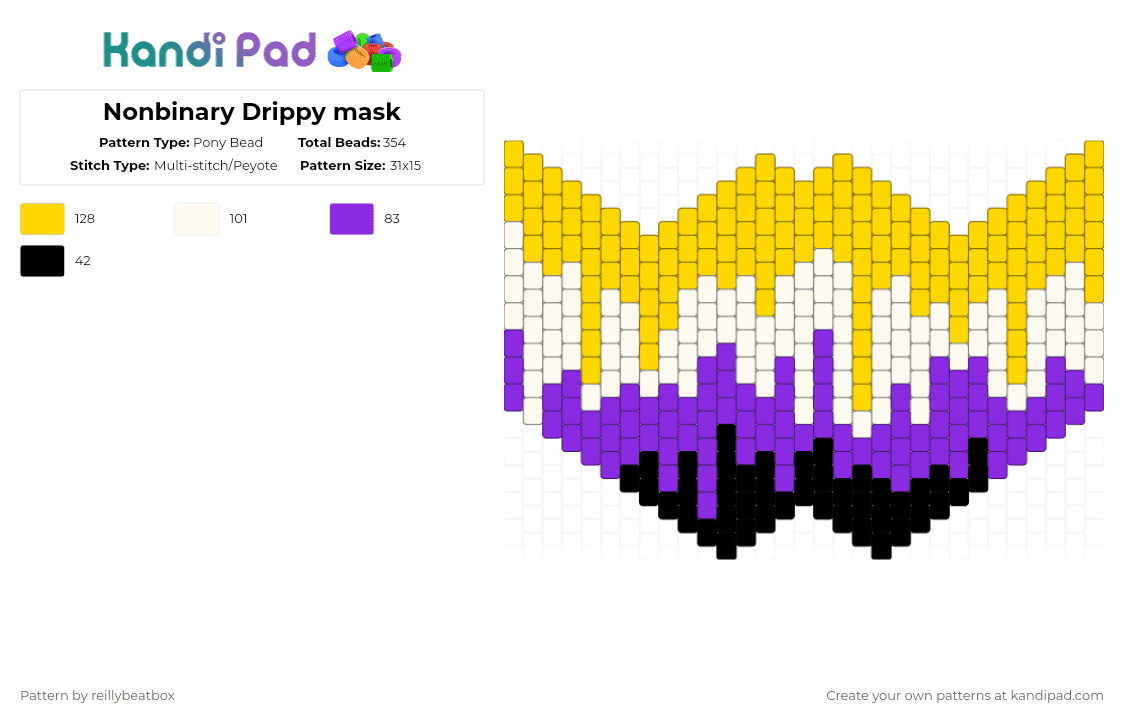 Nonbinary Drippy mask Pony Bead Pattern - Kandi Pad | Kandi Patterns ...