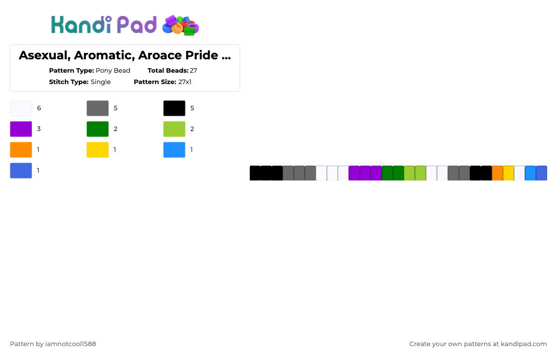 Asexual, Aromatic, Aroace Pride Bracelet Pony Bead Pattern - Kandi Pad ...