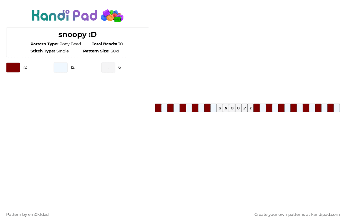 Snoopy :D Pony Bead Pattern - Kandi Pad | Kandi Patterns, Fuse Bead ...