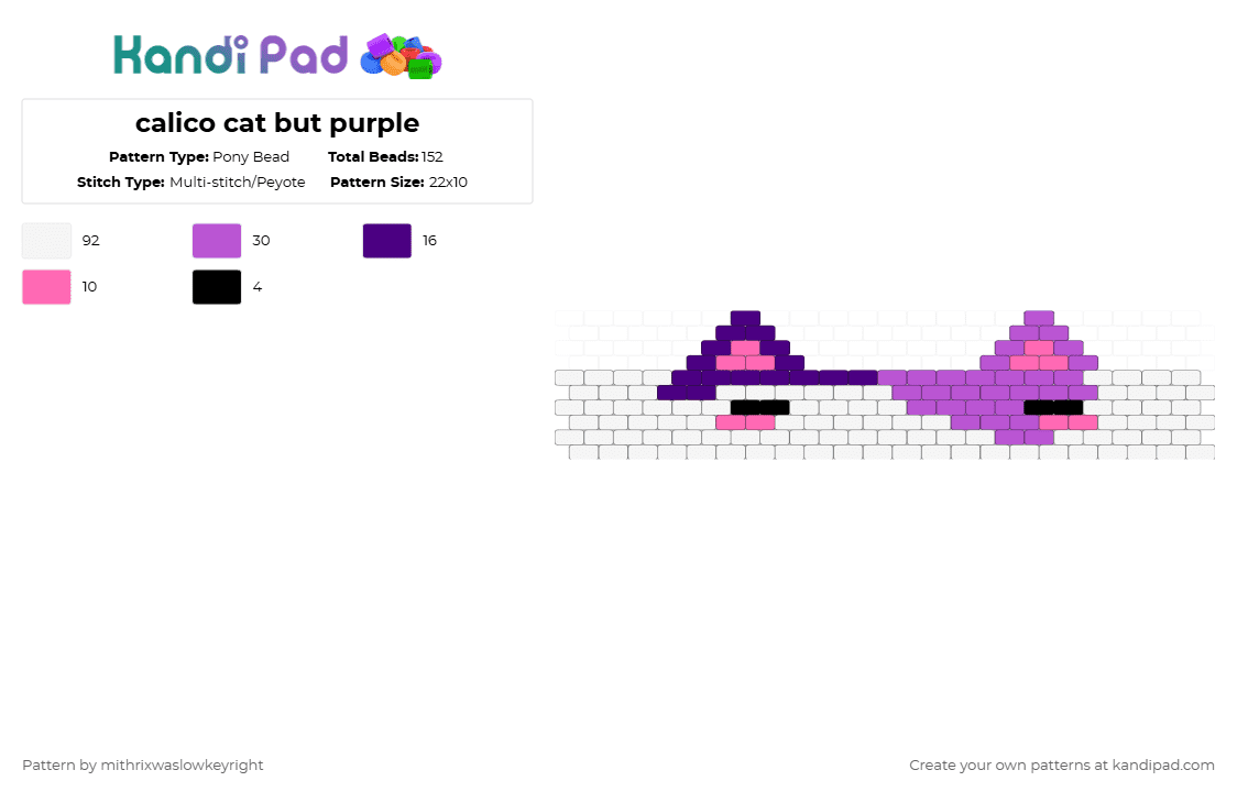 Calico cat but purple Pony Bead Pattern - Kandi Pad | Kandi Patterns ...