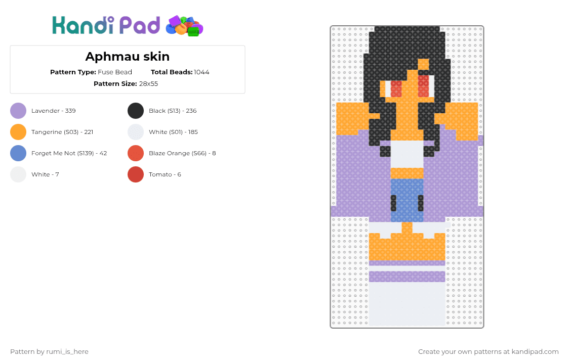 Aphmau skin Fuse Bead Pattern - Kandi Pad | Kandi Patterns, Fuse Bead ...