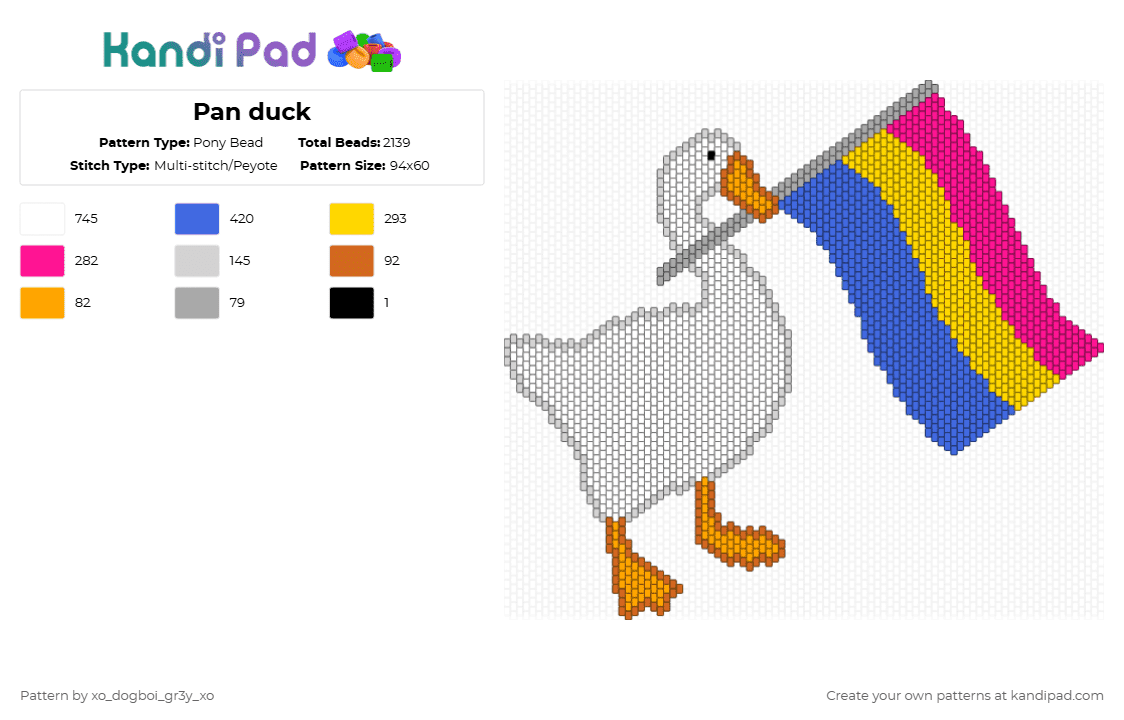Pan duck Pony Bead Pattern - Kandi Pad | Kandi Patterns, Fuse Bead ...