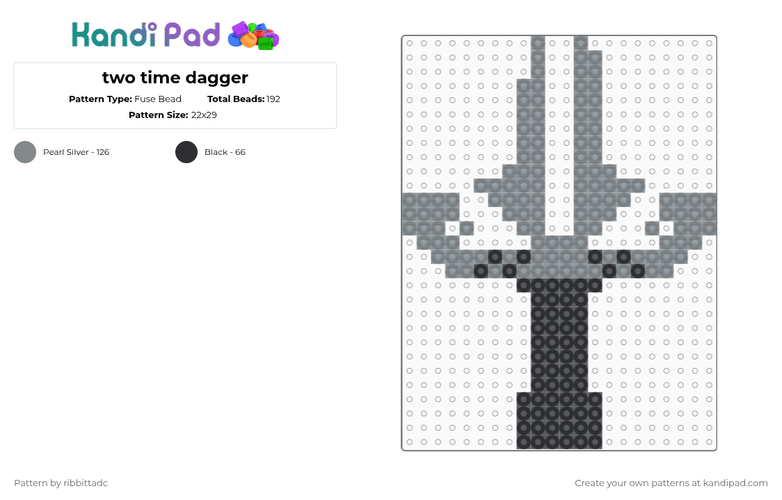 Two time dagger Fuse Bead Pattern - Kandi Pad | Kandi Patterns, Fuse ...