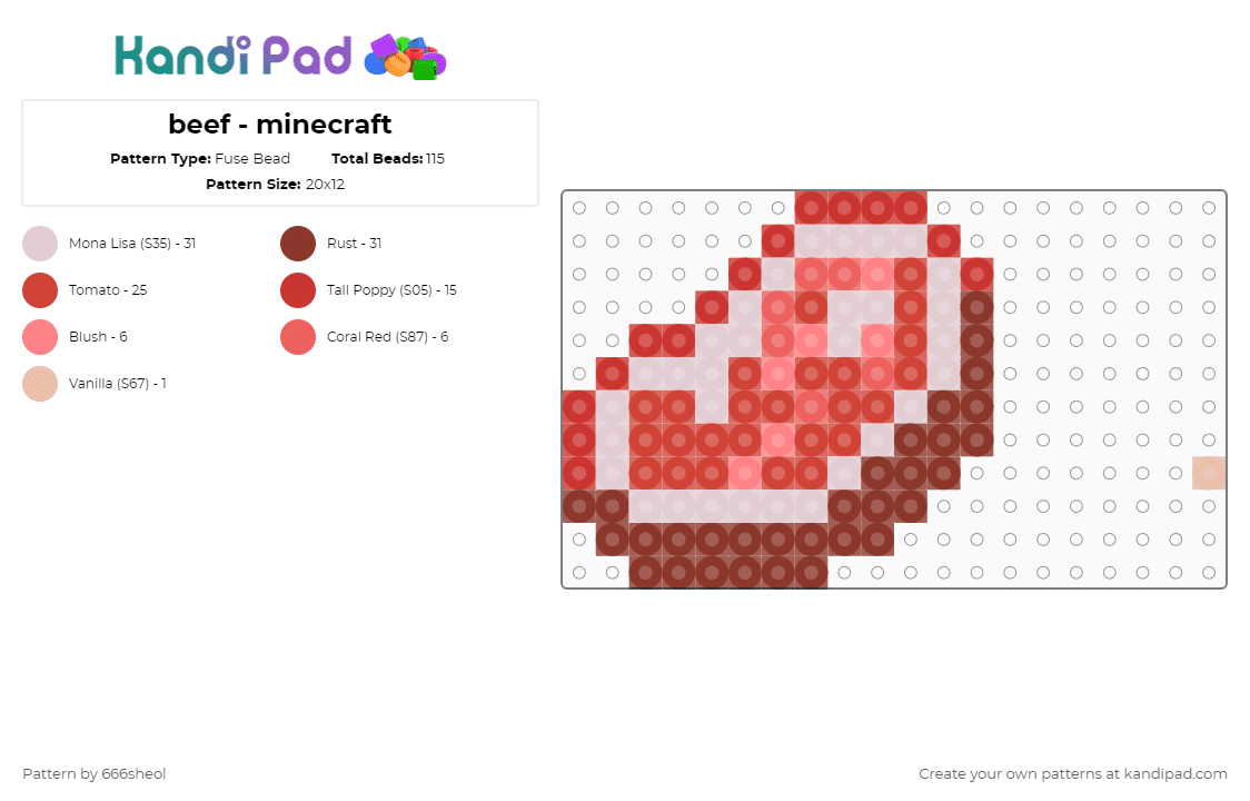 Beef - minecraft Fuse Bead Pattern - Kandi Pad | Kandi Patterns, Fuse ...